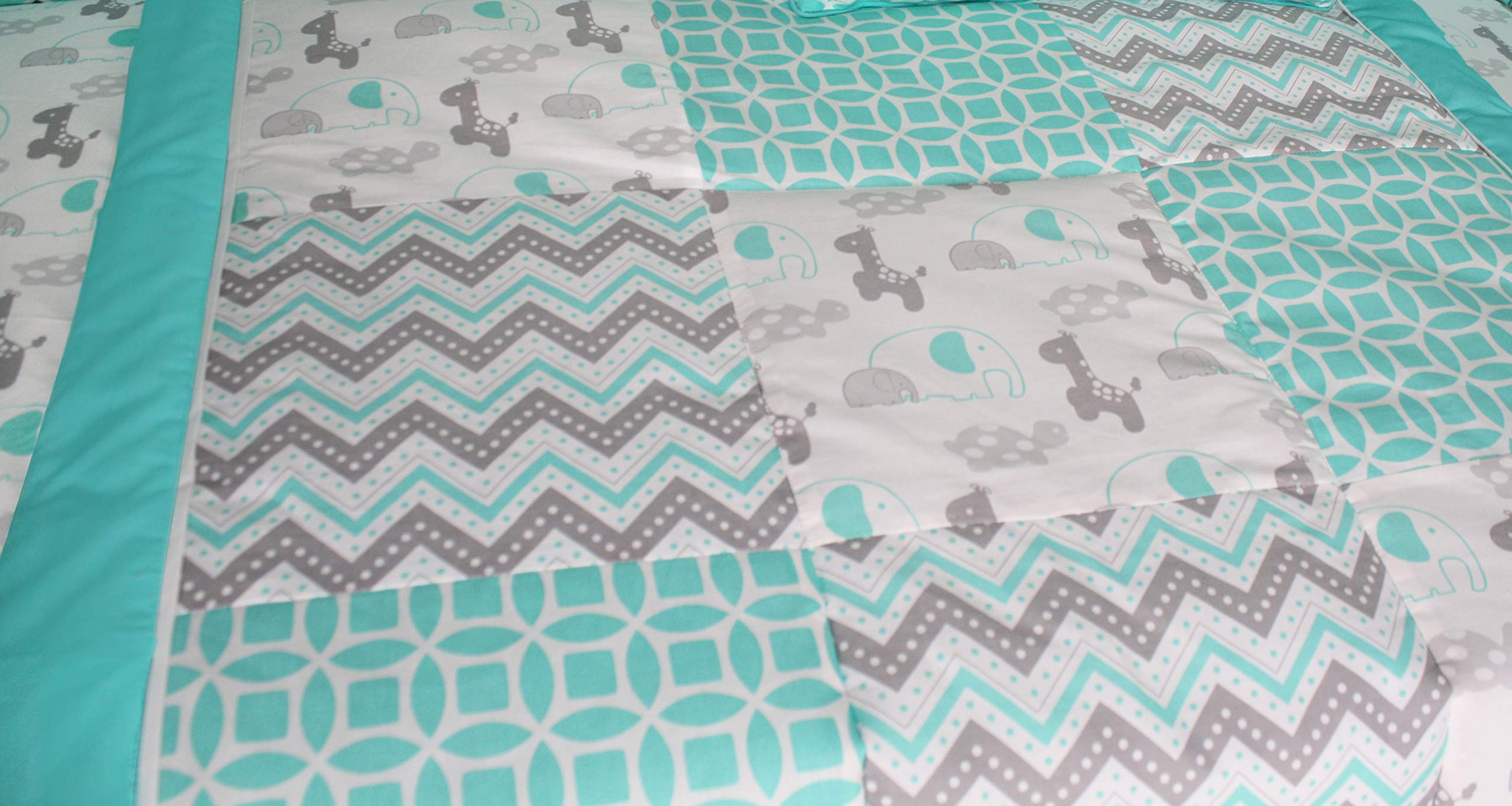 BabyFad Animal Print Turquoise 9 Piece Baby Crib Bedding Set 100% Cotton
