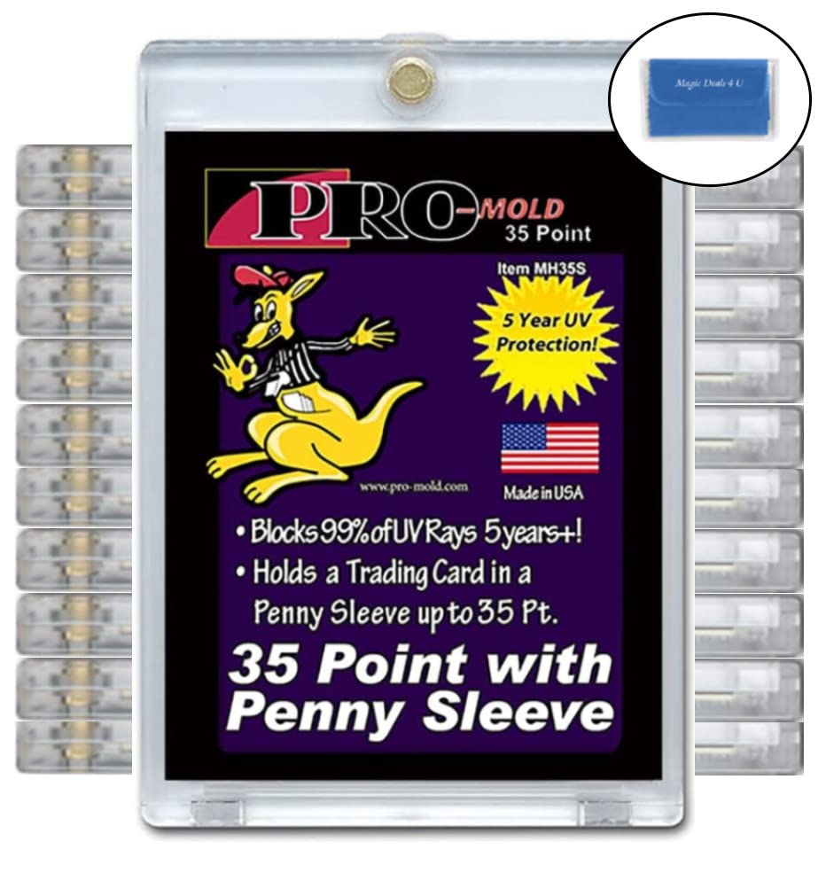 10-Count Pro-Mold 35pt. Magnetic One-Touch Card Holders Holds Sleeved Card USA Made with Cleaning Cloth, Gold