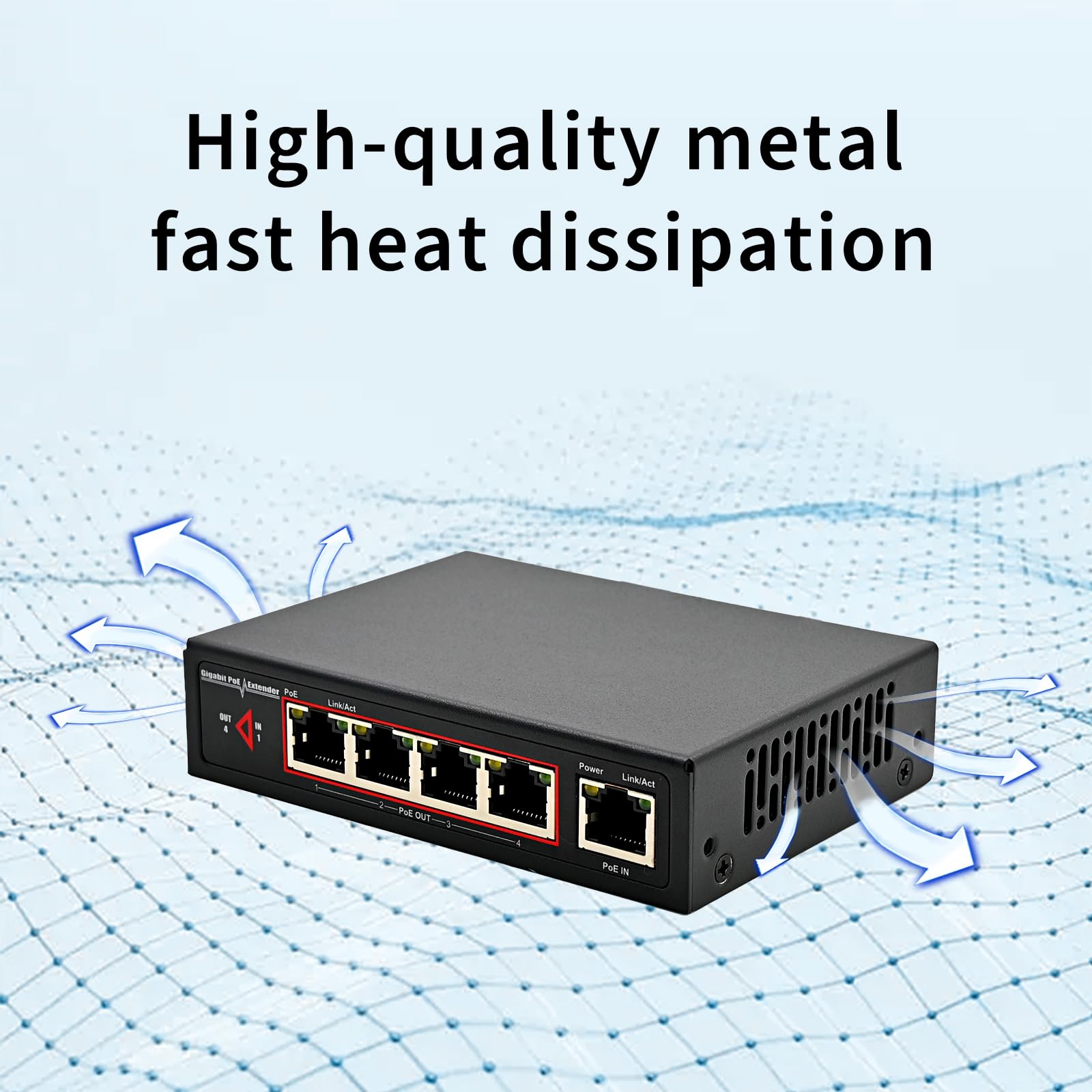60W 4-Port Gigabit PoE Switch/Extender PoE Splitter Repeater, 10/100/1000Mbps, Supports IEEE 802.3af/at for Ethernet Extension, 6KV Lightning Protection, by CENTROPOWER
