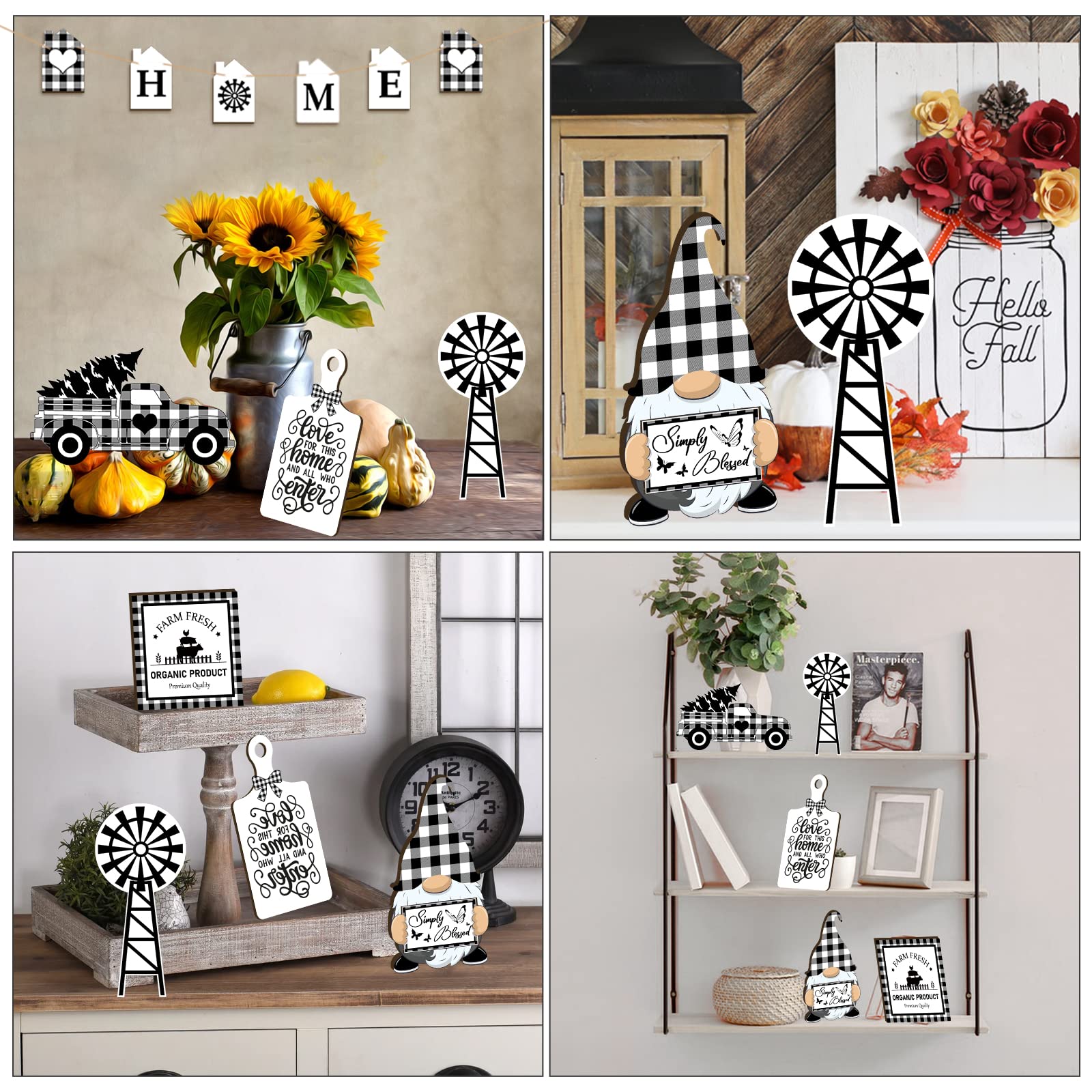 10 PCS Christmas Tiered Tray Decor, Joy Believe Farmhouse Wood Signs for Xmas Kitchen Table Shelf