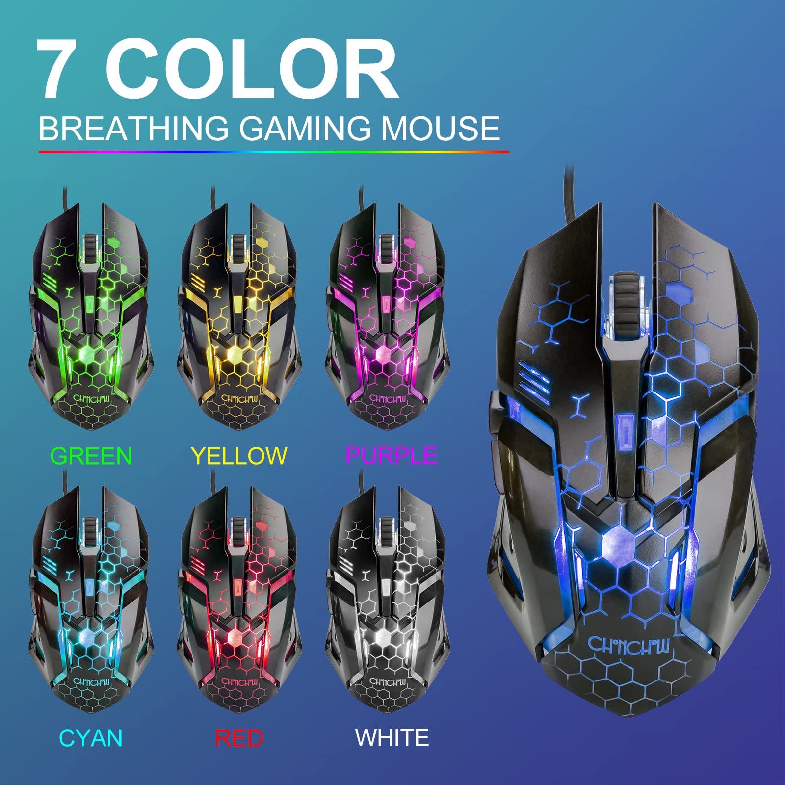 CHONCHOW Light Up Keyboard and Mouse Combo, Full Size RGB Gaming LED Keyboard and Rainbow Wired Gaming Mouse for PS4 PS5 Xbox One Computer Desktop PC Gamer Office