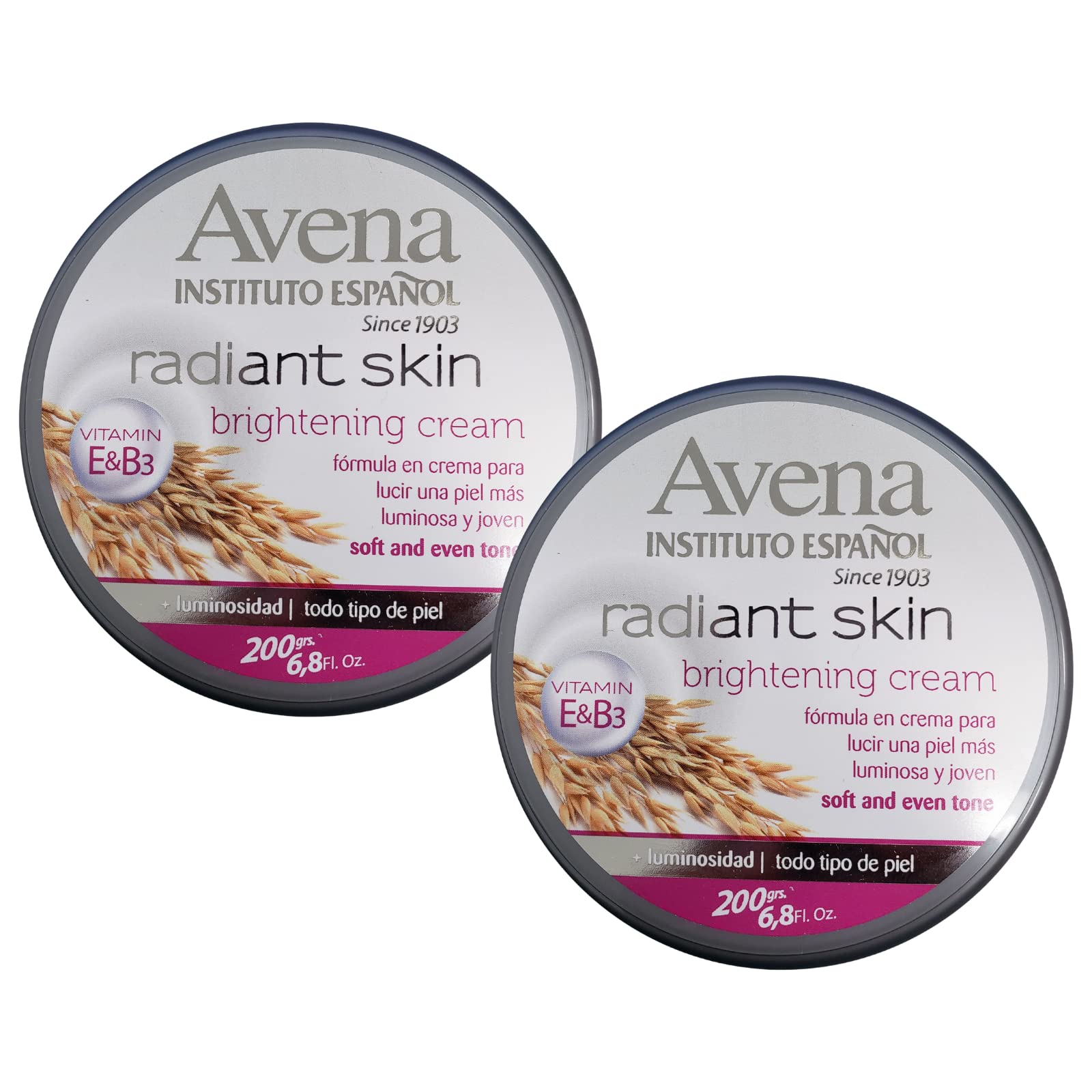 Avena Instituto Español Skin Cream with Vitamin E and B3, Soft and Even Tone, 2-pack Of 6.8 Fl. Oz. each, 2 Jars