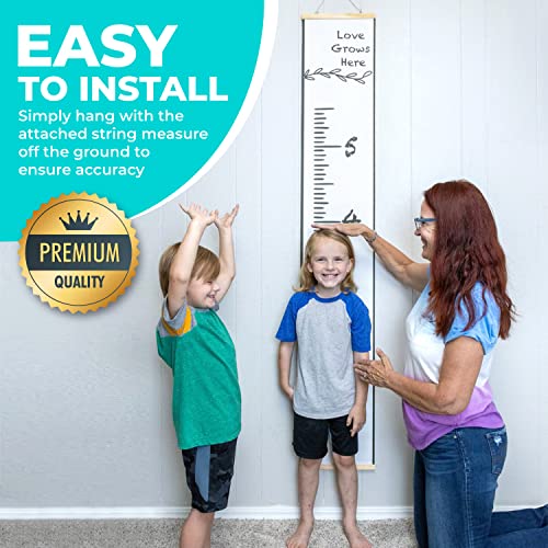 Height Growth Chart for Kids - Love Grows Here Height Growth Farmhouse Decor Height Chart for Kids Wall Decor Wall Hanging Kids Growth Chart Tape Measure Roll Up Growth Chart for Wall Decor (Black)
