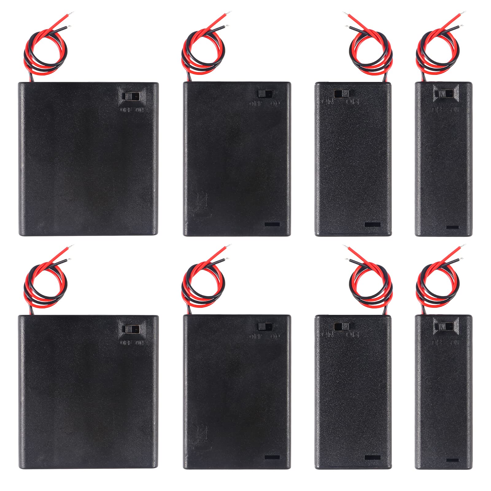 DORHEA 8PCS AA Battery Holder with Cover AA Battery Holder Case with ON/Off Switch 1.5V, 1/2/3/4 x 1.5V Series DIY Battery Storage Boxes, 1/2/3/4/5 Slots Black Plastic Batteries Case for AA Battery