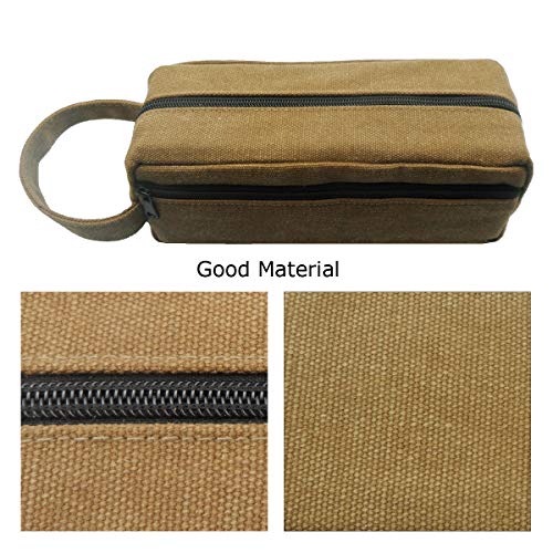Enyuwlcm Heavy Canvas Stationery Large Pencil Bag with Handle Strap Durable Pencil Case with Two Compartments Zipper Pencil Holder 1 Pack Brown