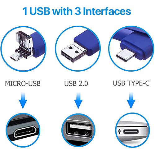 ABLAZE 3-in-1 OTG 64GB Flash Drive for Android Phones Computers Tablets USB 2.0 Type C Flash Drive Micro USB Flash Drive Versatile USB Photo Stick Thumb Drive Memory Stick Pendrive (Blue, 64GB)