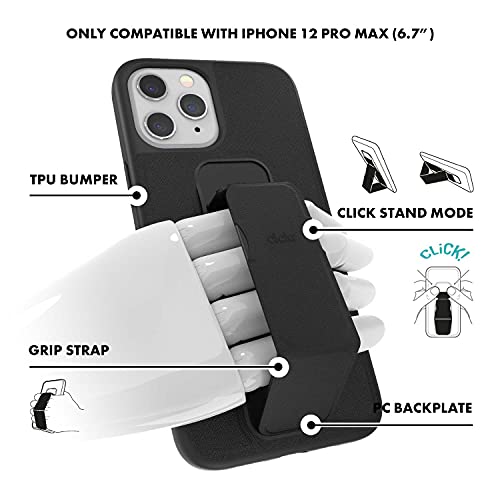 CLCKR Compatible with iPhone 12 Pro Max Case with Kickstand, Phone Grip and Expanding Stand, Cell Phone Cover with Grip Holder, Saffiano Black