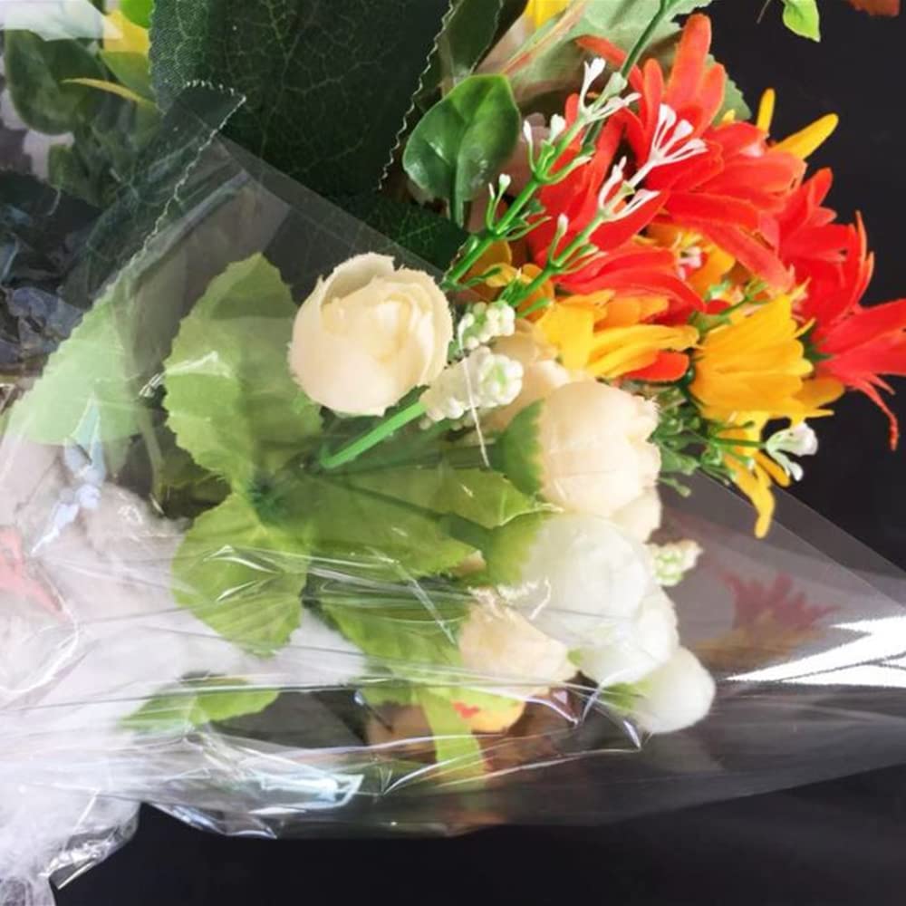 100 Pcs flower packaging transparent bag,flowers bouquet sleeve transparent cellophane Suitable for flower shop, shopping mall flower packaging (15X8)