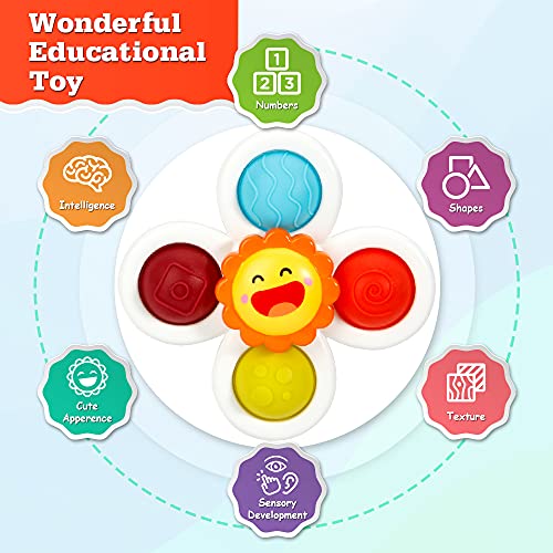 3Pcs Suction Cup Spinner Toys,Baby Spinners Toy,Push Bubble Sensory Rotating Fun,Bathing, Anxiety, Dining, Sensory Toy for Girls Boys