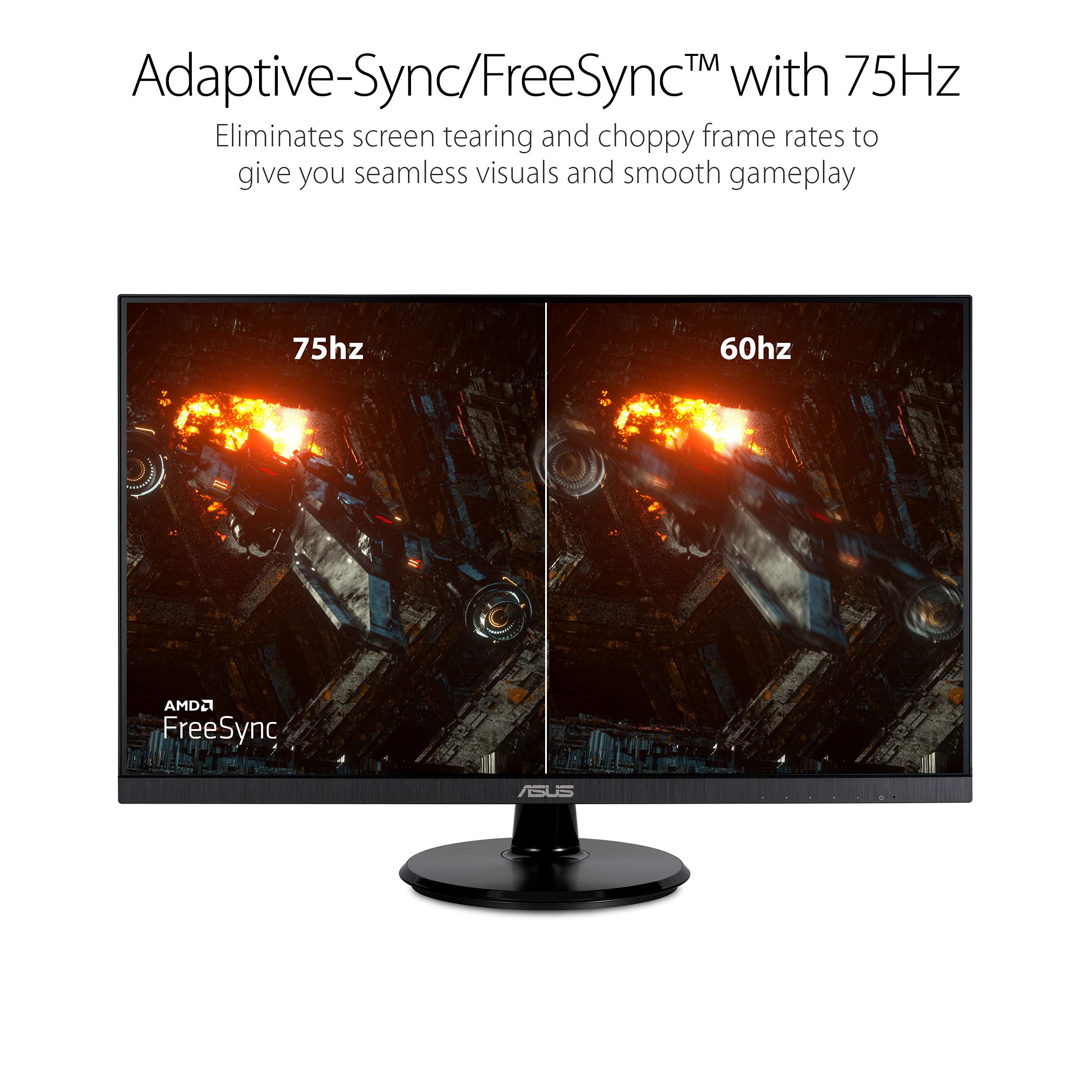 ASUS 27” 1080P Monitor (VA27DQ) - Full HD, IPS, 75Hz, Speakers, Adaptive-sync/FreeSync, Low Blue Light, Flicker Free, VESA Mountable, Frameless, HDMI, VGA, DisplayPort, Tilt Adjustable (Renewed)