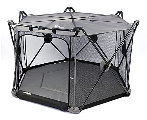 Abon Babies 6 Panel Play Pen Playard for Infants Portable Indoor and Out Door Washable Easy Assemble Play Activity Area with Mat and Carrying Bag for 1-6 Age 53" Wx 30" H(Grey