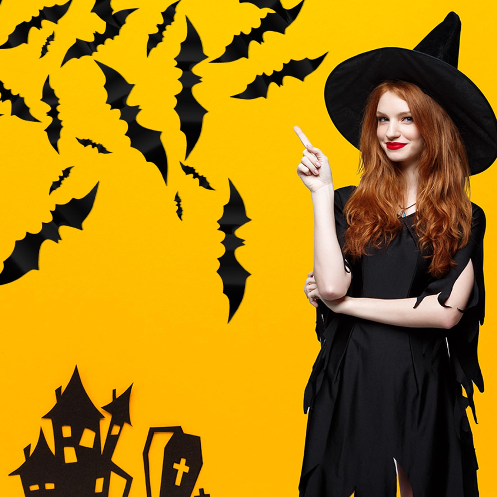 100 PCS Bats Decoration,3D Bat Room Wall Decor,4 Sizes Waterproof Black Spooky PVC Bats Stickers for Room Décor Halloween Party Supplies