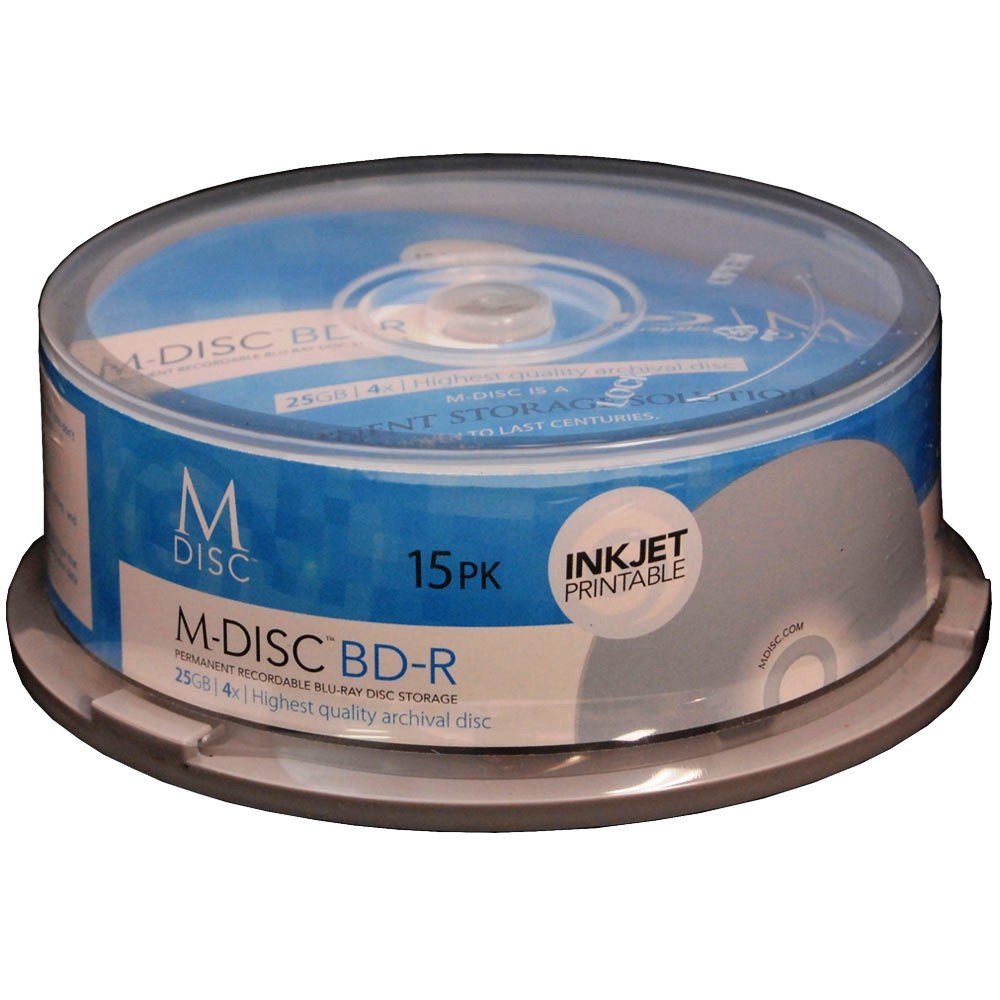 15 Pack Millenniata M-Disc BD-R 25GB 4X HD White Inkjet Printable 1000 Year Permanent Data Archival/Backup Blank Media Recordable Disc