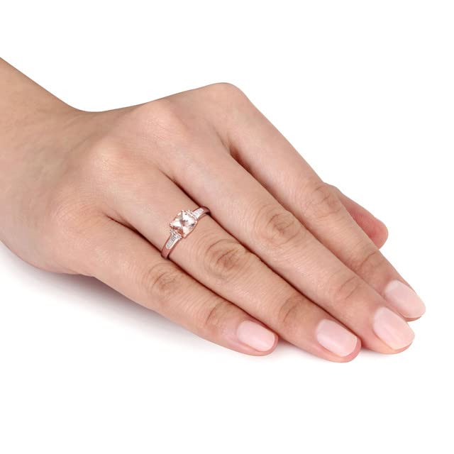 1.60 Carat Cushion Shape Simulated Pink Morganite and White Cubic Zirconia Solitaire Wedding Engagement Ring In 14K Rose Gold Plated 925 Sterling Silver Gift for Womens Ring Size-9