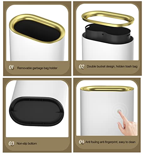 1.6 Gallon Oval Stainless Steel Small Trash Can Wastebasket, Garbage Container Bin Open Top Wastebasket for Bathroom, Kitchen, Office, Hotel, Home (Black)