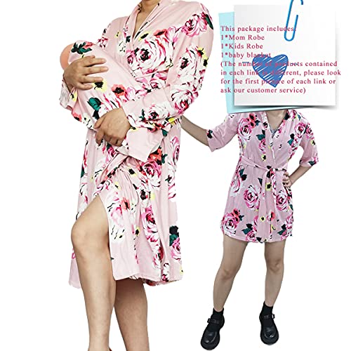 QTECLOR Mommy Robe with Swaddle Set Girls Robe, Maternity Robe for New Moms Gift Hospital Labor Delivery Nursing Loungewear