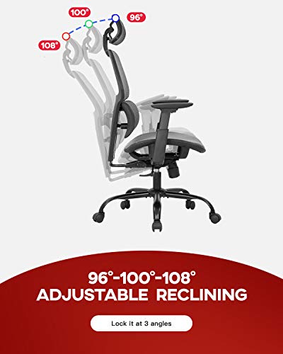 Ergonomic Office Chair, Desk Chair Computer Chair with Adjustable Arms Lumbar Support Swivel Rolling High Back Mesh Task Chair