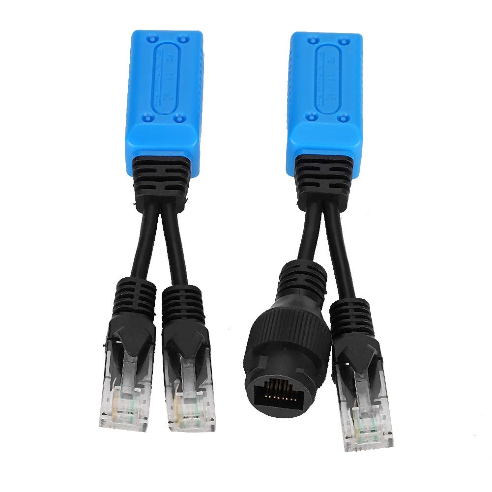 Tosuny 2pcs Splitter RJ45 Combiner POE Adapter Connectors Power Cable Kit Works with IP Security Cameras, Wireless Access Points