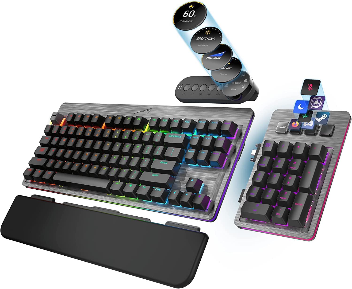 Mountain Everest Max Mechanical RGB Gaming Keyboard - Modular - Integrated Display Keys - Hot-Swappable Switches - OBS Controls Integration (Gunmetal Gray, Silent Red - Linear & Quiet)