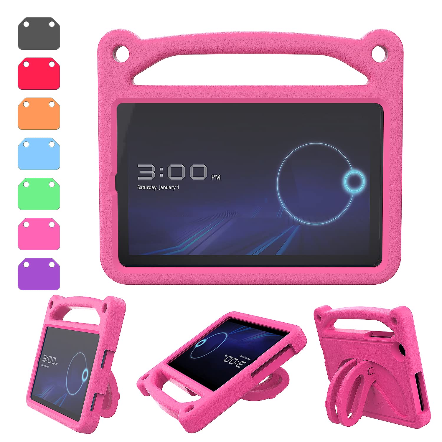 Alcatel Joy Tab 2 8 inch 2020 Kids Case(Model 9032Z) - SHREBORN Shockproof Handle Friendly with Stand for Metroby t-Mobile 8" 2020 Tablet(Pink)