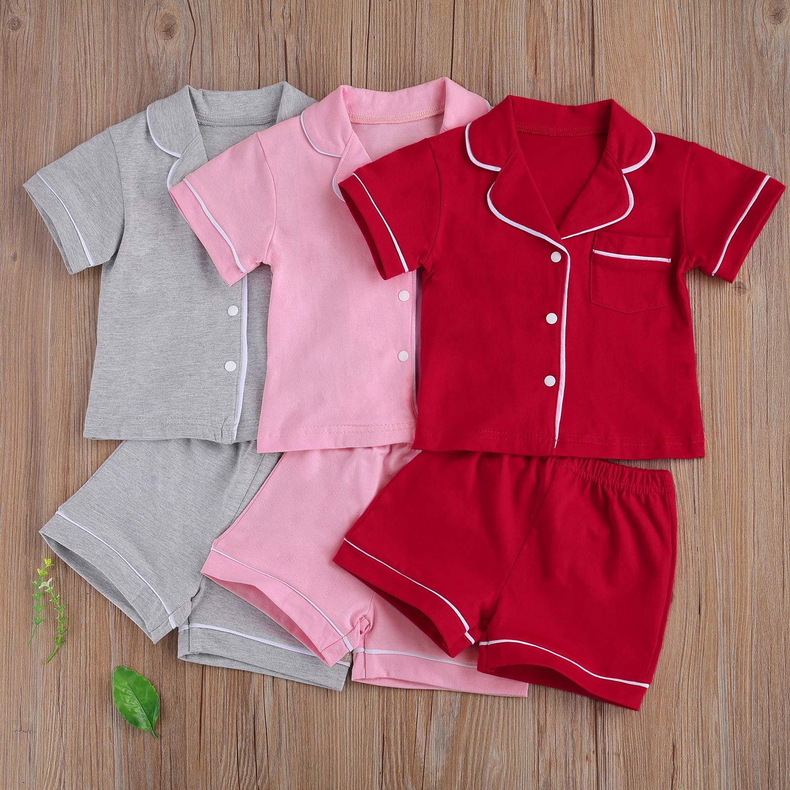 BULINGNA Kids Toddler Baby Girl Summer Two Piece Pajamas Set Short Sleeve Button Down Top with Shorts Pink