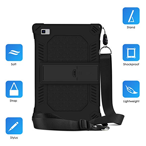 DETUOSI Silicone Case for Teclast M40 Plus/M40 with Stylus Pen & Shoulder Strap, Multi-Angle Case, Soft Lightweight Protective Cover for Teclast P20S/ P20HD/ 8Pritom Tronpad L10, Black