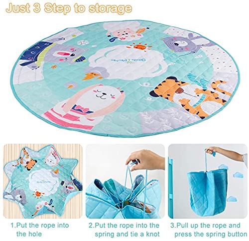 ABREEZE Baby Kids Play Mat Tummy Time Floor Mat Drawstring Toy Bag Foldable Soft and Washable Toys Storage Organizer Children Play Rugs with 59 inches Large Diameter(Pink)