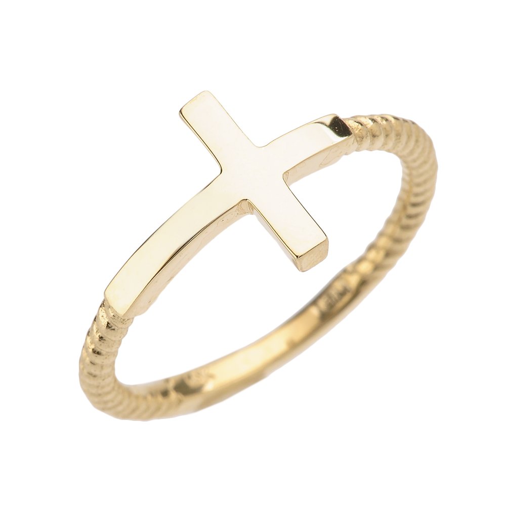 10k Yellow Gold Twisted Rope Band Sideways Cross Ring (1.6 mm Band Width) (Size 10.75)