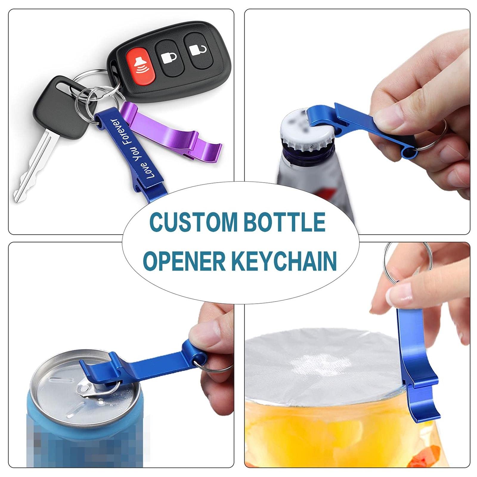 100pcs Personalized Custom Bottle Opener Keychain Bulk for Men Women,Customized Metal Can Beer Bottle Opener Wedding Party Favors,Engraved with Logo,Text