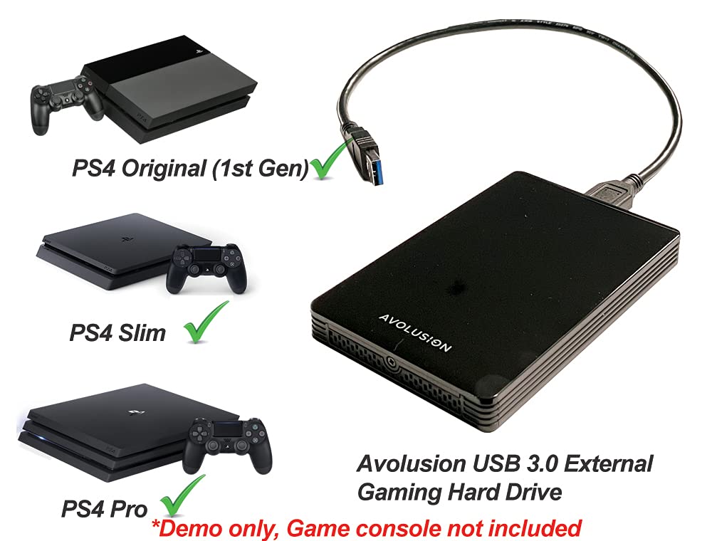 Avolusion HD250U3-Z1-PRO 2TB USB 3.0 Portable External Gaming Hard Drive (for PS4, Pre-Formatted) - 2 Year Warranty