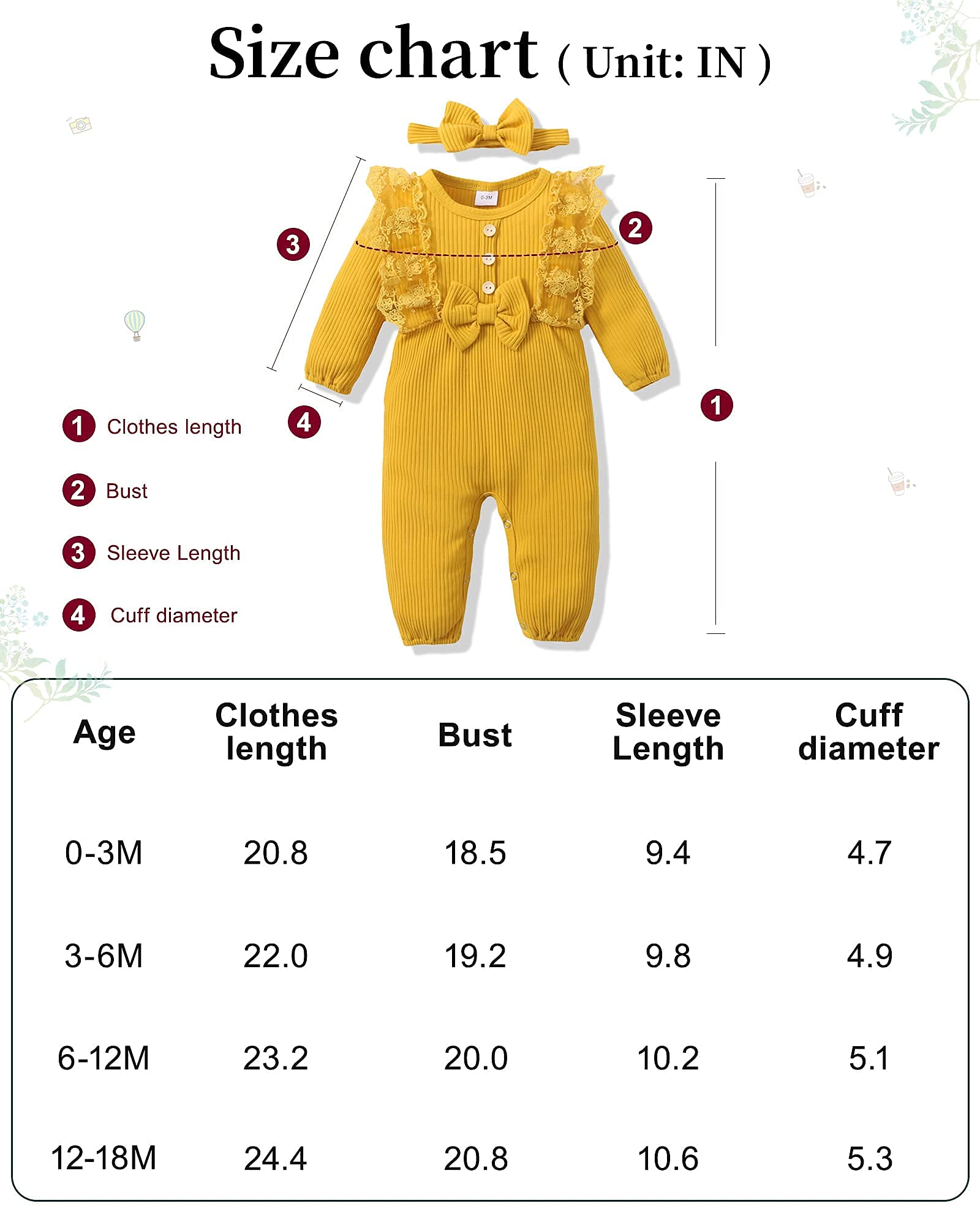 SOLOYEE 0-3 Months Baby Girl Clothes Cute Long Sleeve One Piece Infant Romper with Headband