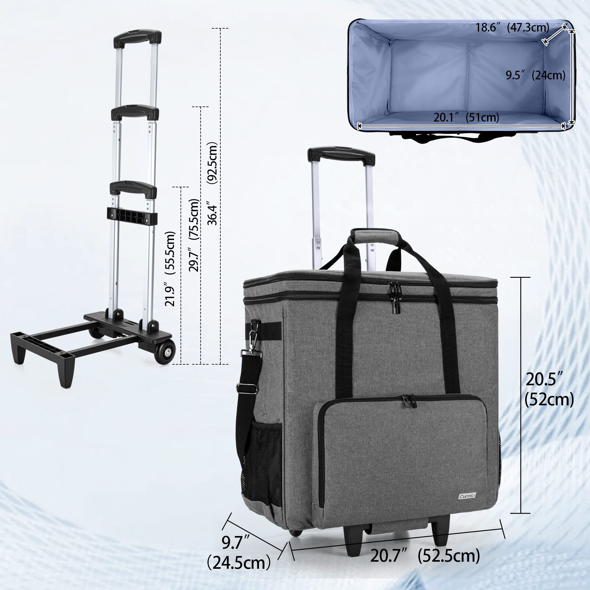 CURMIO PC Carrying Case on Wheels, Desktop Travel Bag with Detachable Trolley for PC Tower, Keyboard and Mouse, Gray (Bag Only, Patented Design)