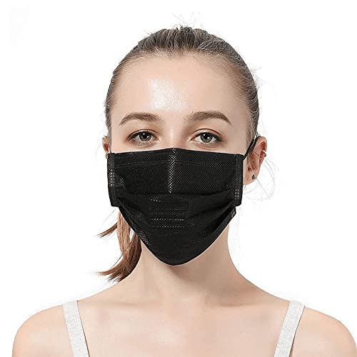 Hyegiir 100 Pack 3 Layers PLY Black Disposable Face Masks, Comfortable Elastic Earloops Face Masks,Sterile And Breathable for Daily Protection Air Pollution, Dust-proof