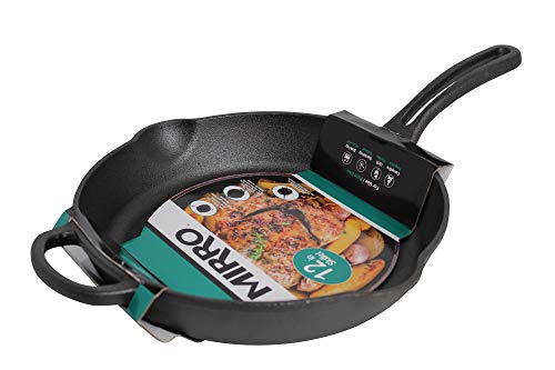 Mirro MIR-19053 12" Pre-Seasoned Ready to Use Round Cast Iron Skillet with Helper Handle, Black