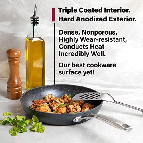 Granitestone Pro Hard Anodized Set | Skillet 8β, 10β & 12β Cookware, 100% PFOA Free, Oven, Dishwasher & Metal Utensil Safe, Ultra Nonstick Frying Pans, 3 Piece, Black (Stainless Handles)