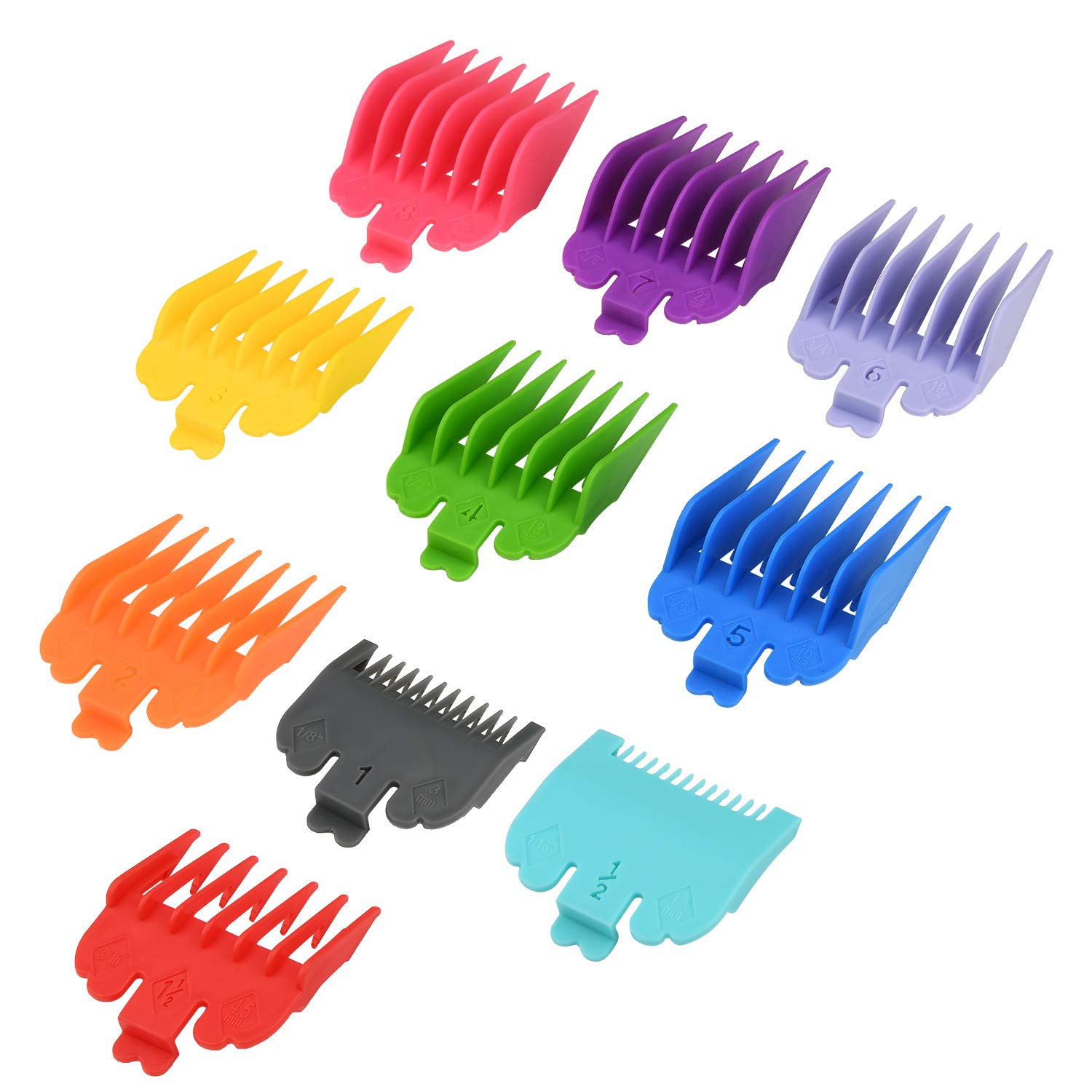 10 Pcs Hair Clipper Combs Guides, Professional Colorful Clipper Attachments Guide Combs 1/16β to 1β, Replacement Guards Set Compatible with Most Wahl Clippers