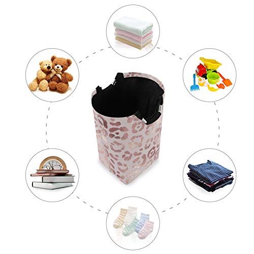 ALAZA Large Laundry Basket Rose Gold Leopard Print Pink Cheetah Laundry Bag Hamper Collapsible Oxford Cloth Stylish Home Storage Bin with Handles, 22.7 Inch