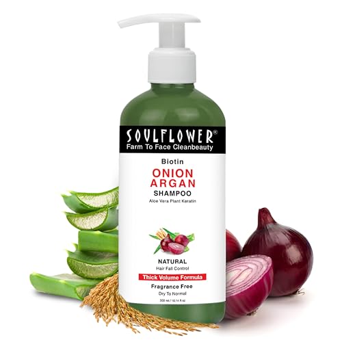 Soulflower Biotin Shampoo for Hairfall Control, Strengthening, Hydrates & Protects hair, Cruelty Free, Vegan, Paraben & Sulfate Free, Aloevera, Onion & Plant Keratin - 10 oz