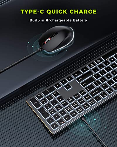 Backlit Wireless Keyboard and Mouse for Mac- seenda Rechargeable Silent Full Size Cordless Keyboard and Mouse Combo, Compatible with Mac OS, Windows 7/8/10, MacBook air/pro, Laptop (Black)