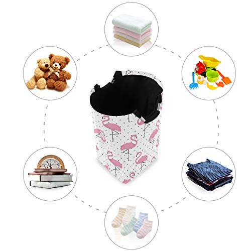 ALAZA Pink Flamingo Polka Dot Bird Laundry Basket Hamper Large Storage Bin with Handles for Gift Baskets, Bedroom, Clothes