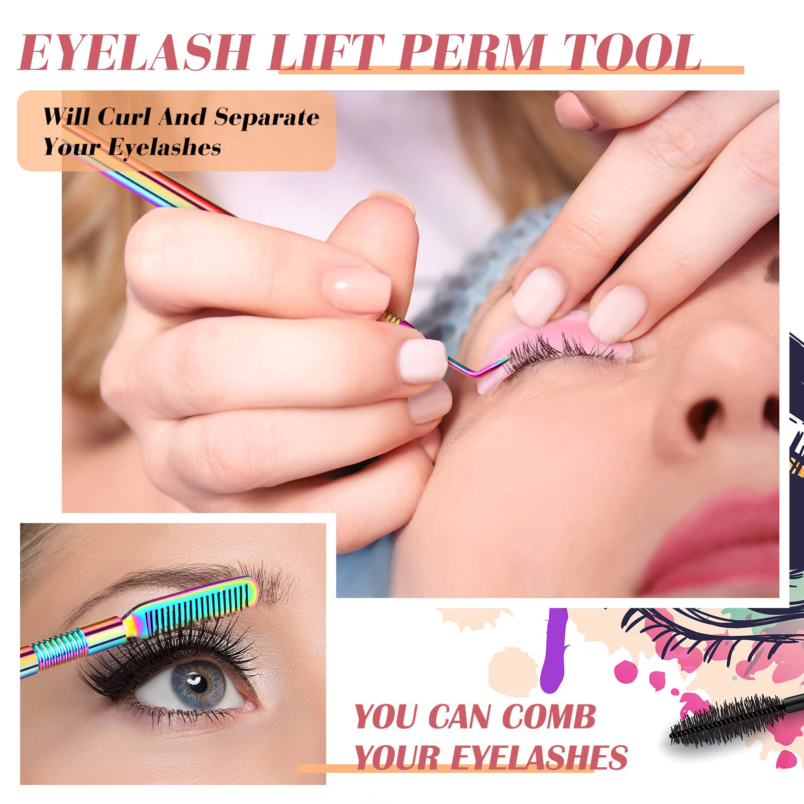 232 Pcs Lash Lift kit, 50 Lash Lift Rods Silicone Eyelash Pads 2 Eyelash Separator Tool with Separation Comb 100 Micro Swabs 50 Crystal Mascara Brushes 30 Pairs Eye Pads (Pink)