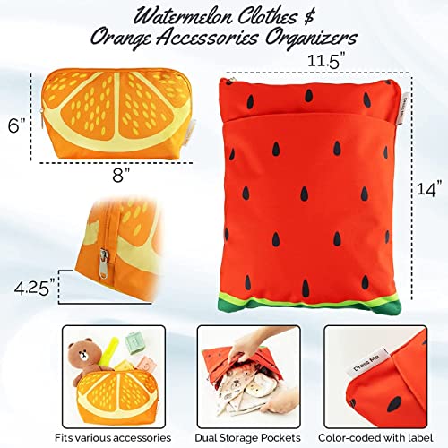 Bundle & Bliss Fruit Diaper Bag Organizing Pouches. Cloth Diaper Bag Organizer Pouches with Zipper. 4pc Set Travel Pouch Bags Packing Cubes. Wet Bag, Diaper Clutch Baby Wipe Holder etc.