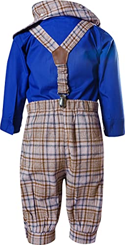 Toddler Boys Gentleman Ring Bearer Photo Formal Wear Vintage Knicker Suspender Bowtie Suit 5-pc Set Navy/Beige Plaid 4-5T