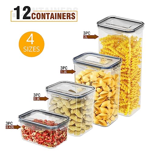 12 Pcs Airtight Food Storage Containers with Lids-Plastic Pantry Storage Containers-100% Leakproof Reusable Organization and Storage, BPA Free Clear Canisters for Cereal, Sugar, Rice, Pasta, and Flour