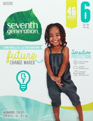 Seventh Generation Baby Diapers, Size 6, 46 Count, Super Pack, for Sensitive Skin