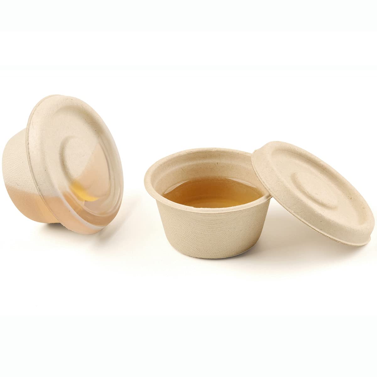 100% Compostable 2oz Sugarcane Containers with Lids,Biodegradable Condiment Jello Shot Cups,Eco Friendly Dipping Sauce and Salad Dressing Container,Disposable Mini Plastic Portion Souffle Cups