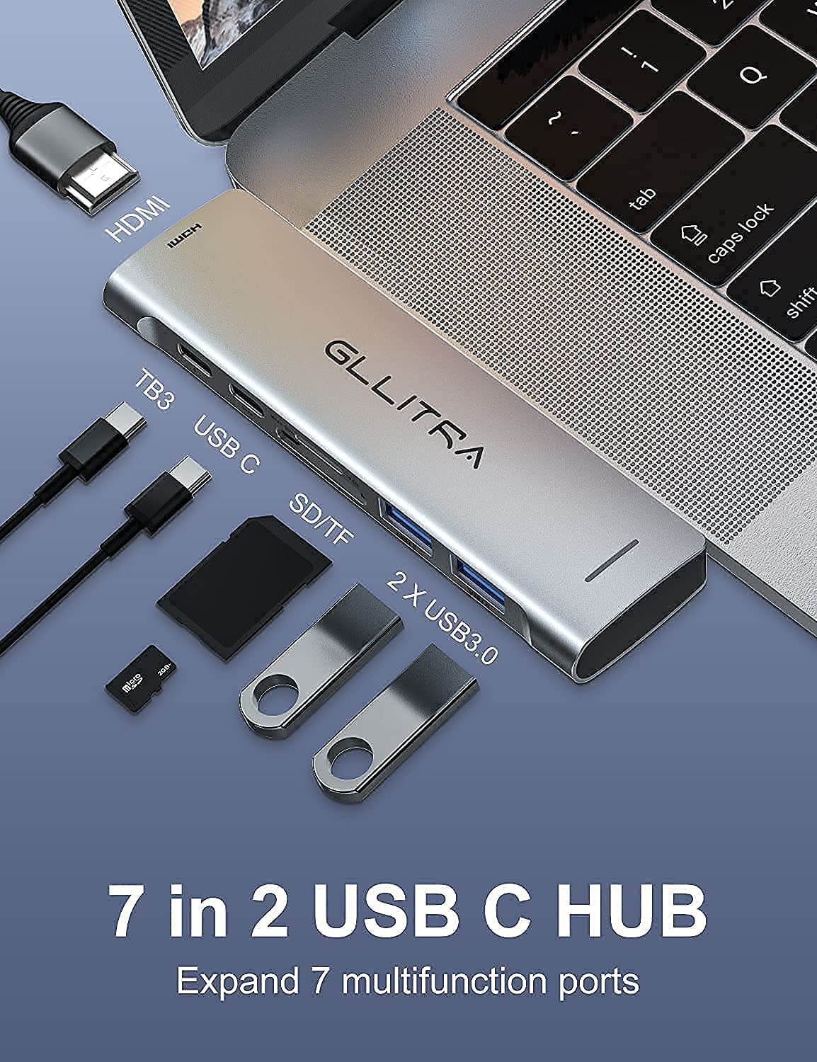 GLLITRA 7 in 2 + 3 in 2 USB C Dongle Multiport Adapter
