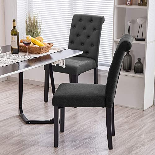 BELIFEGLORY Padding Dining Chair, Set of 2 Wooden Leg High Back Dining Chair Upholstered Fabric Dining Room Chairs Kitchen Chairs