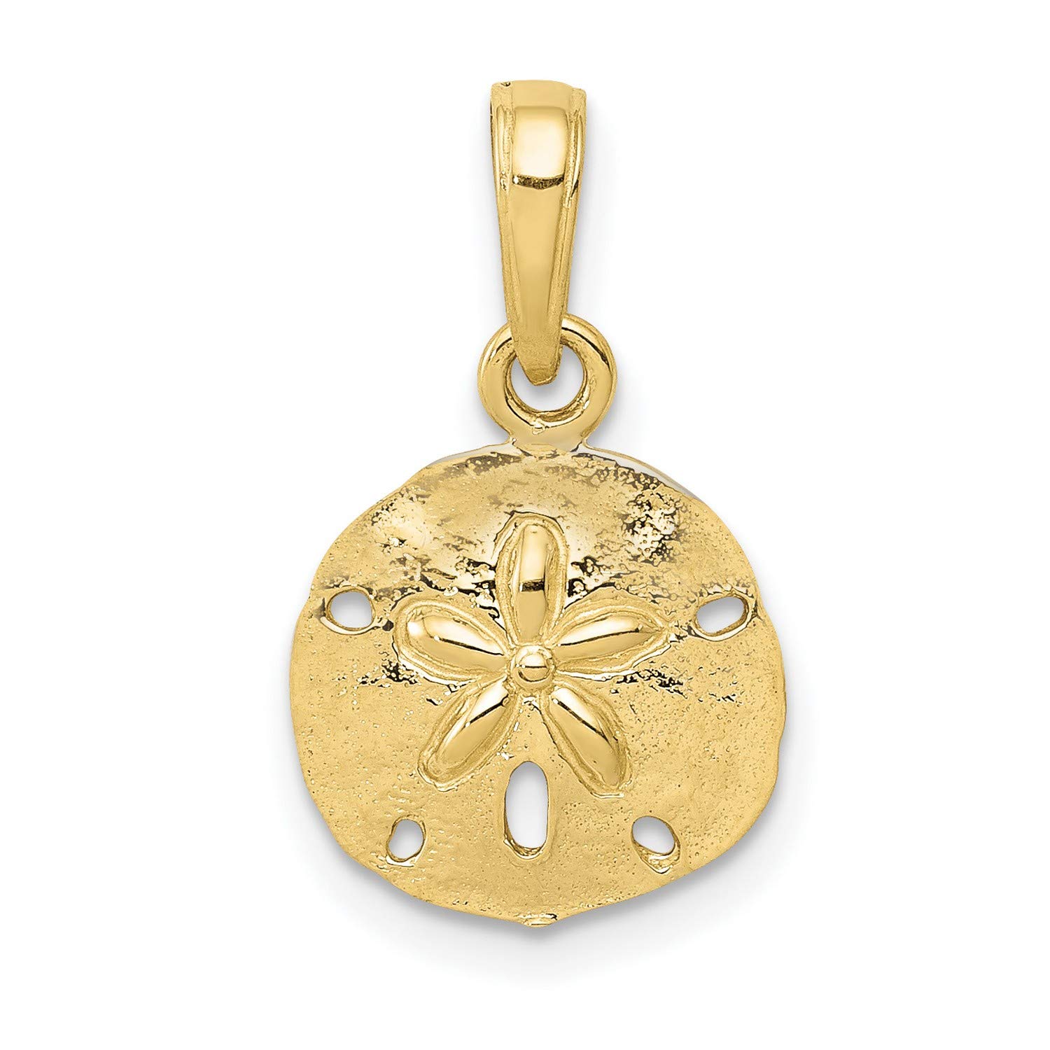 10k Yellow Gold Weathered Sand Dollar Pendant 14 mm x 11 mm
