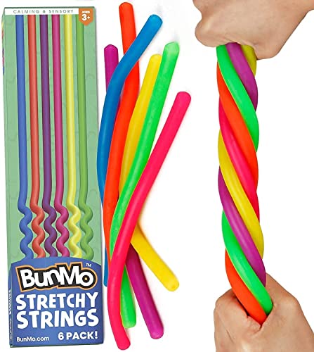BUNMO Stretchy Sensory Toys Super Bundle - 6 Original Stretchy Strings & 6 Textured Fidget Toys (12 Strings)